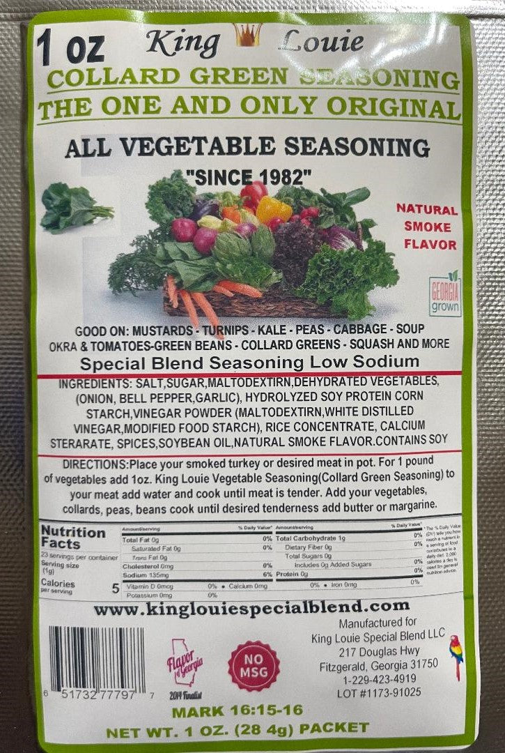 1-ONE OF A KIND Collard Green Natural Smoke All Vegetable Seasoning 10 ...